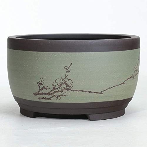 UimimiU Creative Ceramic Planter Clay Purple Flower Pot Bonsai Plant Ceramic Pot Flowerpot Single Indoor Bonsai Pot Style Chinese Large Interior Plants ( Color : Green , Size : 21x12cm )