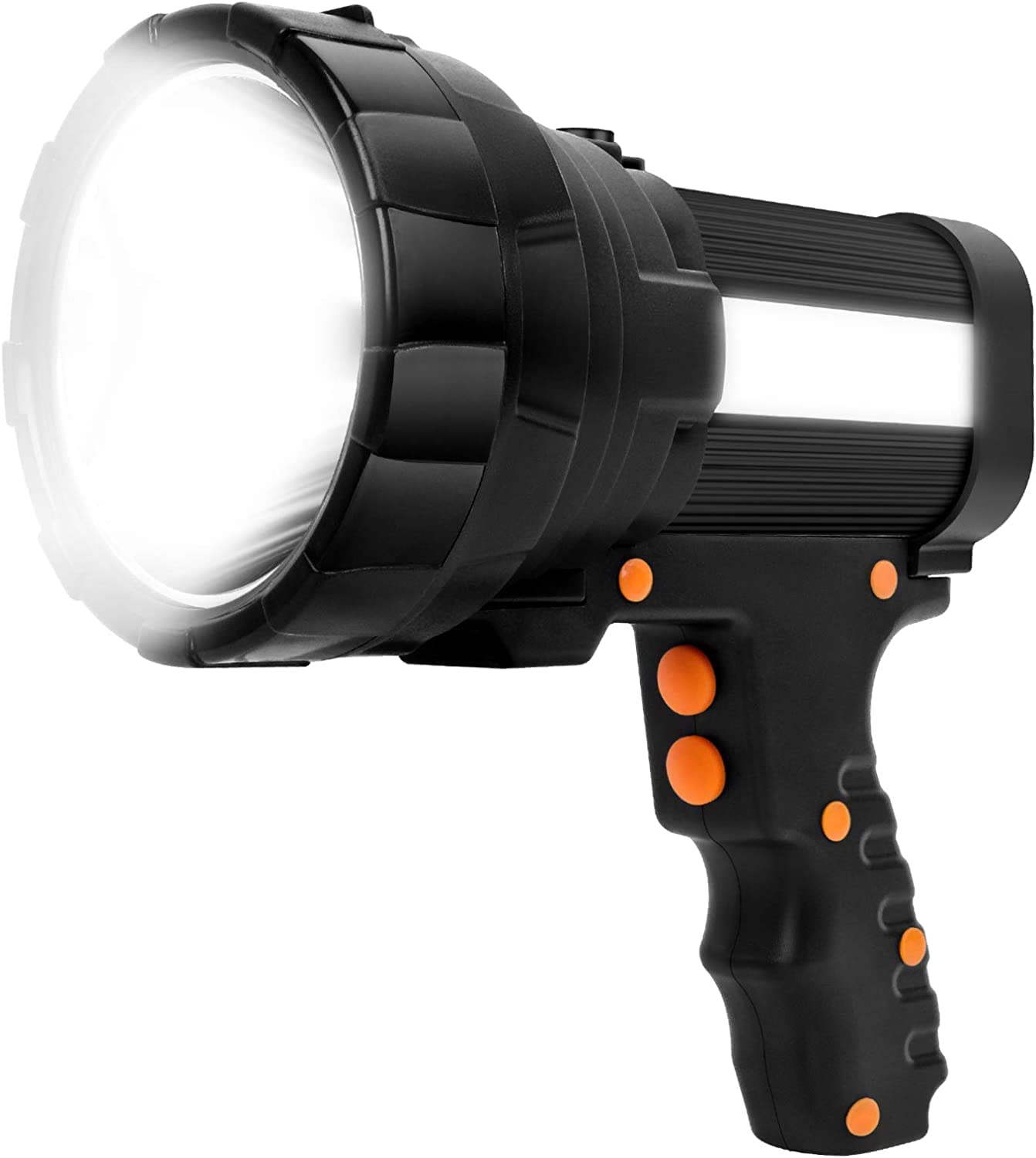 Rechargeable Spotlight, 10000 Lumens Led Spot Lights, Super Bright Handheld Flashlight with 10000mAh Power Bank&Warning Lamp, IP65 Waterproof Outdoor Searchlight Camping Hunting