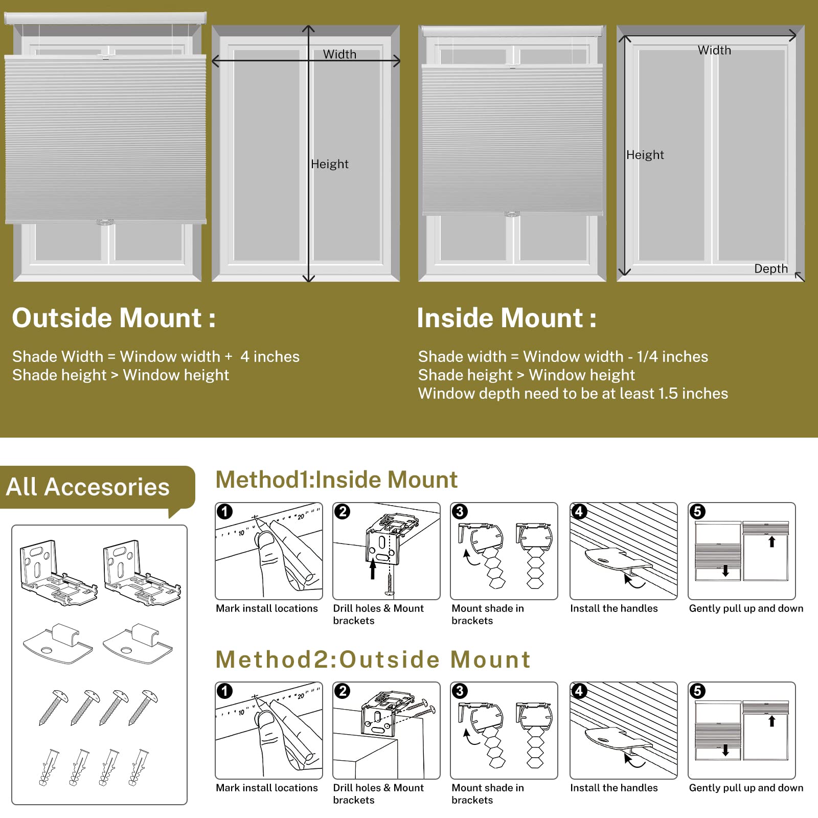 Moonice Top Down Bottom Up Blackout Cellular Shades, Cordless up down blinds bottom up blinds for windows Honeycomb Blinds Room Darkening Honeycomb Shades for Windows,Easy to Install