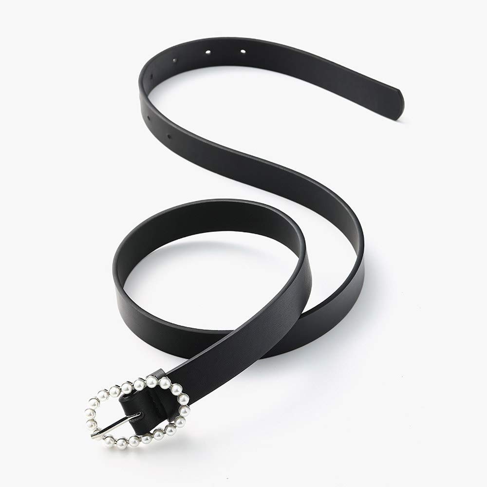 PU Leather Pearl-Hoop Bukcle Waist Belt for Jeans Girls and Womens (Red)