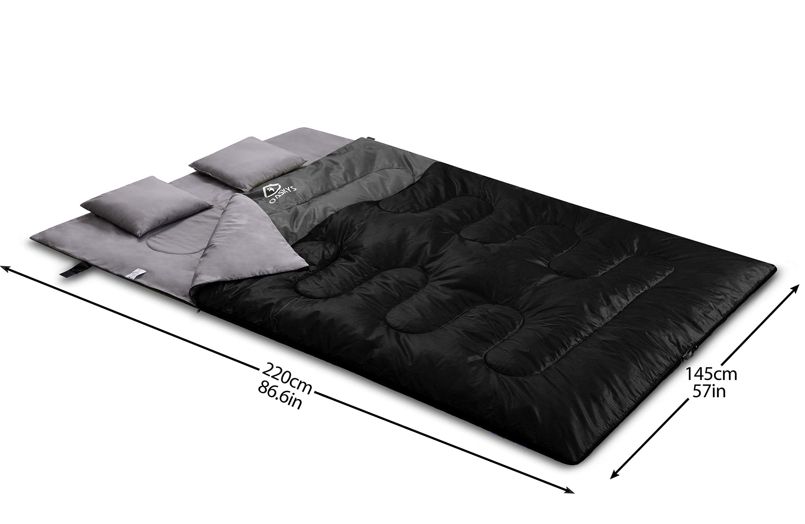 oaskys Double Sleeping Bag for Adults with 2 Pillows - Queen Size XL Waterproof Sleeping Bag for All Season Camping Hiking Backpacking 2 Person Sleeping Bags for Cold Weather & Warm