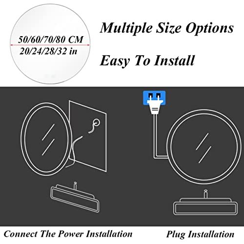 Round LED Illuminated Wall Mirror 50/60/70/80CM Lighted Bathroom Vanity Mirror With Smart Touch Sensor For Makeup Shaving Hairdressing, Backlit Waterproof ( Size : White light-Round Mirror 80cm )