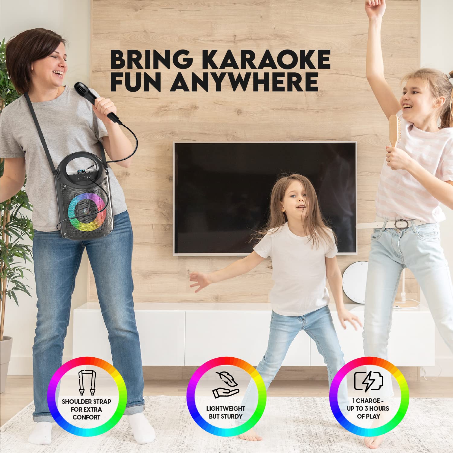 Starument Karaoke Machine for Kids with Bluetooth – Rechargeable & Portable Speakers with Microphone - Black