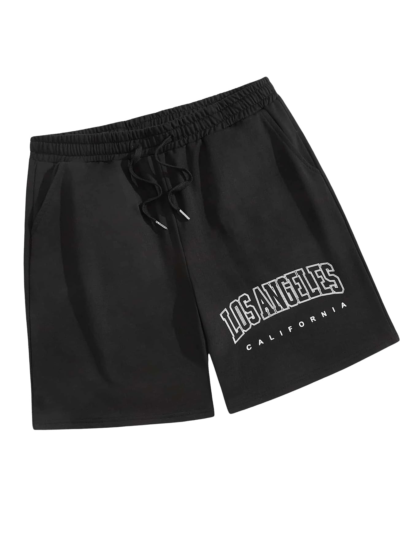 SheIn Men's Casual Drawstring Workout Running Lounge Shorts Letter Print Elastic Waist Track Shorts Black S