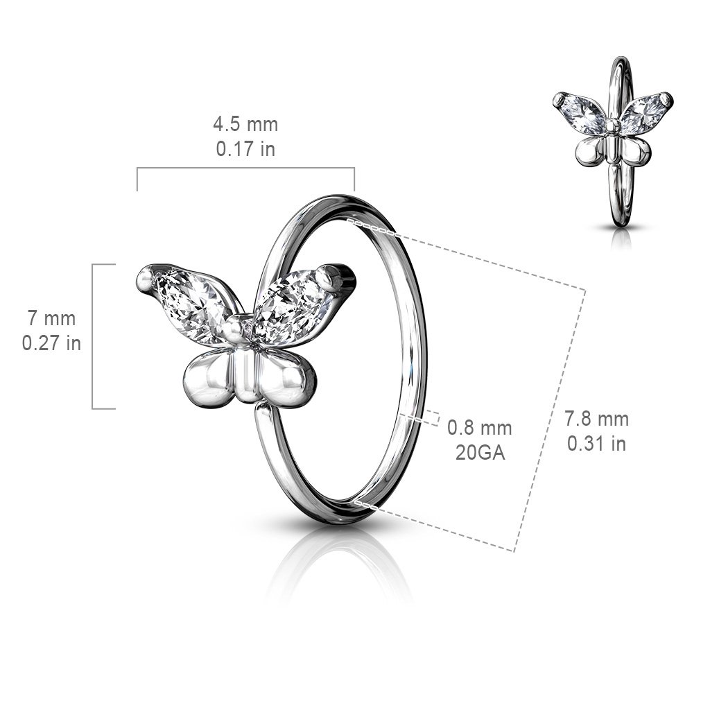 MoBody 3-Pack 20G Bendable Nose Ring Piercing Hoop CZ Paved Surgical Steel Cartilage Earring Set (8mm)