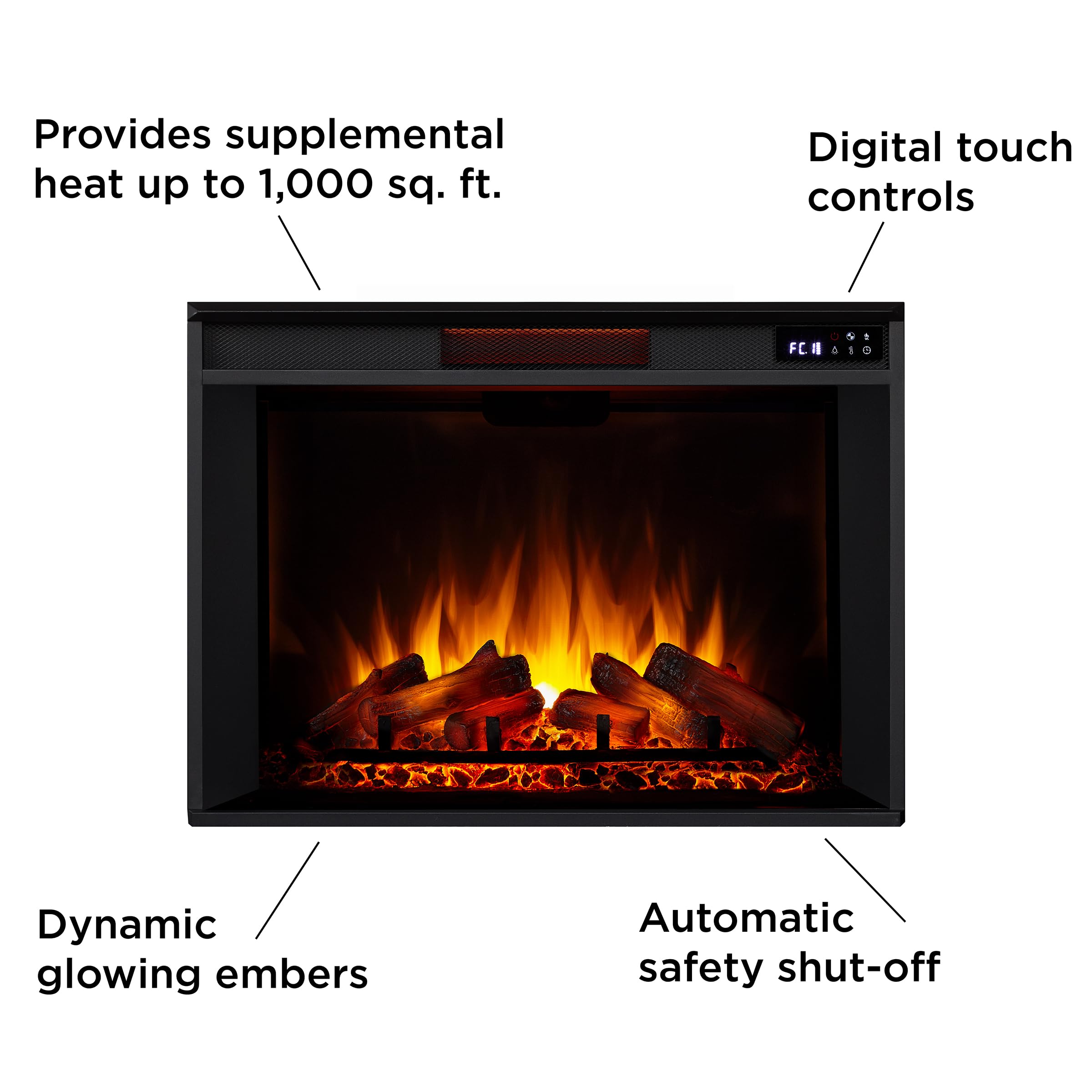 Real Flame Deland Grand Electric Indoor Fireplace with Remote Control, Realistic Infrared Fireplace with Heater, Grey