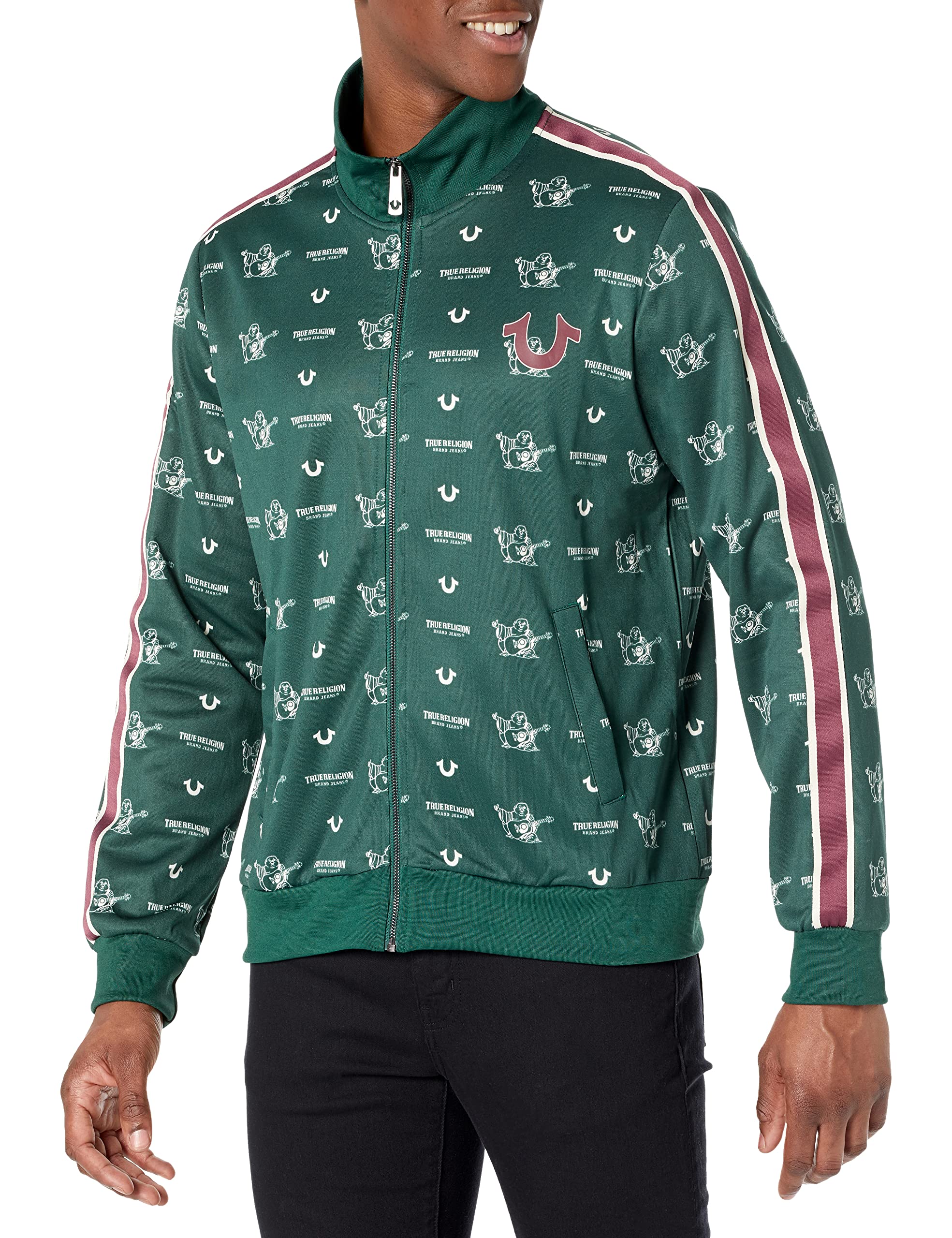 True Religion Men's Monogram Track Jacket, Emerald Green, L