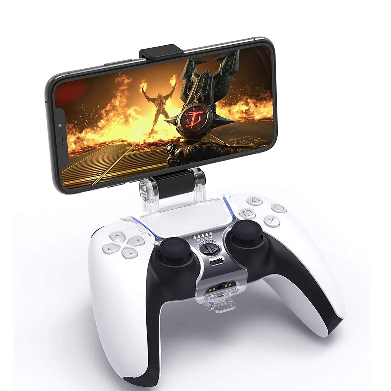 Olixar Controller Phone Mount for Sony PlayStation 5 DualSense Controller - Dominate the Mobile Gaming Battlefield by Linking your PS5 Controller to Your Phone (Guide Included)