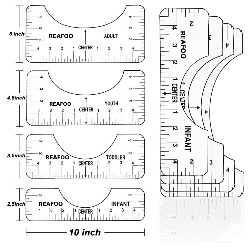 REAFOO T-Shirt Alignment Ruler Guide Tool,4 Pack T-Shirt Ruler to Center Designs for Adults Youth Toddler Infant(White)