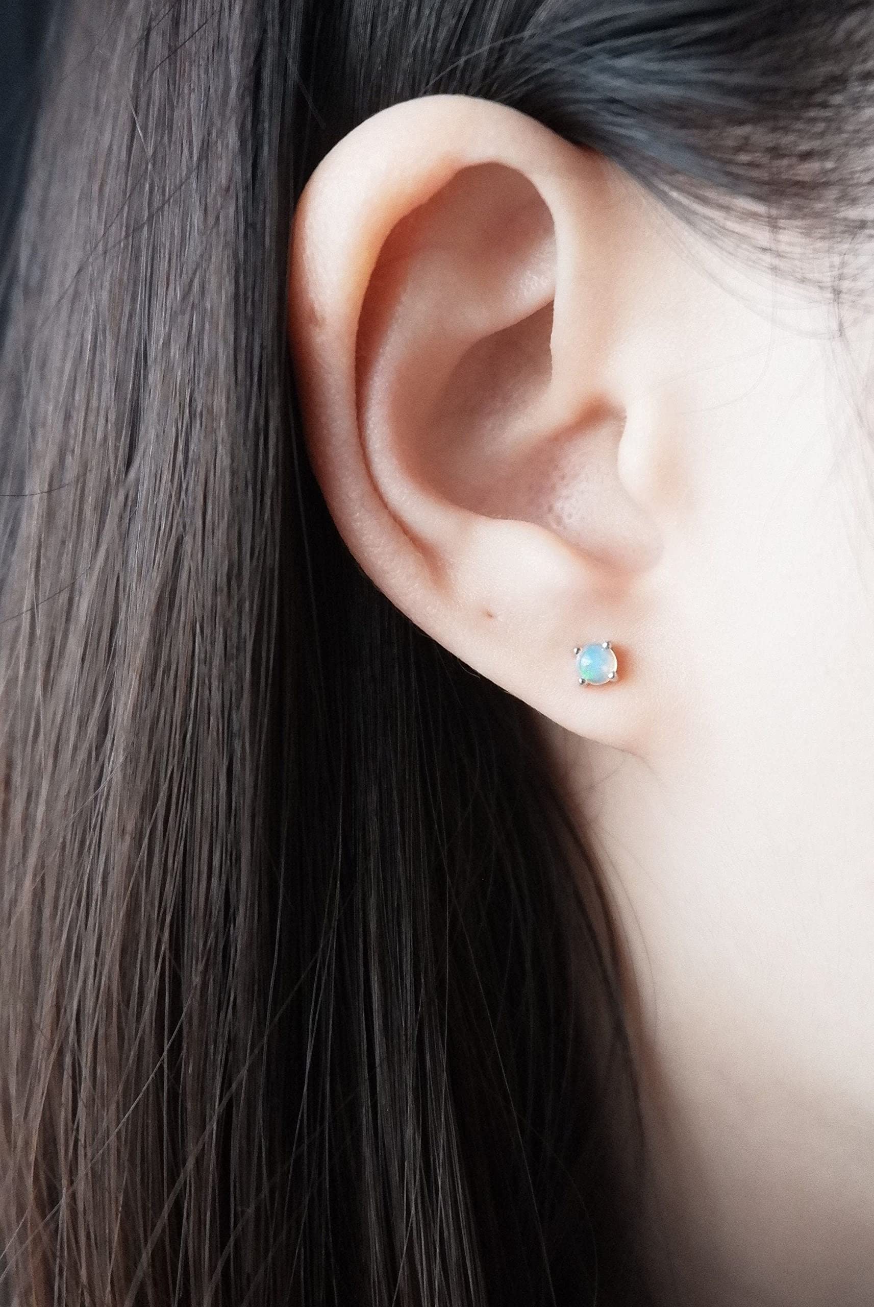 Tiny Round Opal Stud Earrings Sets -18K Rose Gold Plated Birthstones Earrings For Women 3 Pairs/Set(2,3,4mm)