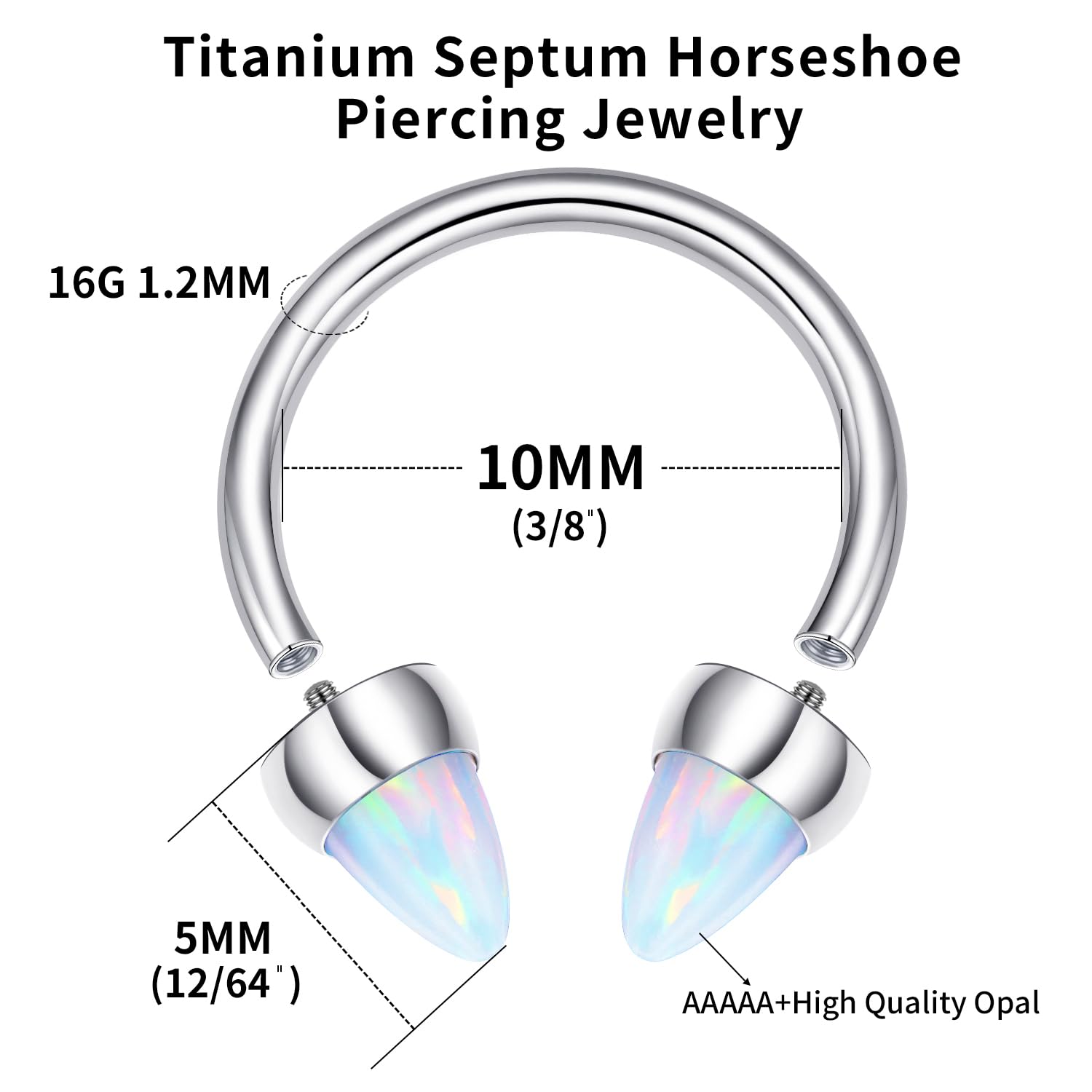 VOJO G23 Titanium 16G Opal Septum Rings,Horseshoe Daith Lip Nose Piercing Jewelry 8/10mm (8mm, Opal Blue)