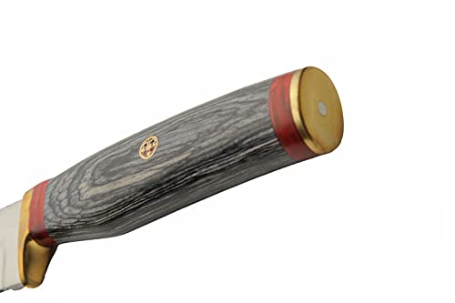 SZCO Supplies 203443-8 Wood Handled Upsweep Outdoor Hunting Knife with Leather Sheath, Black, 8.25" Length