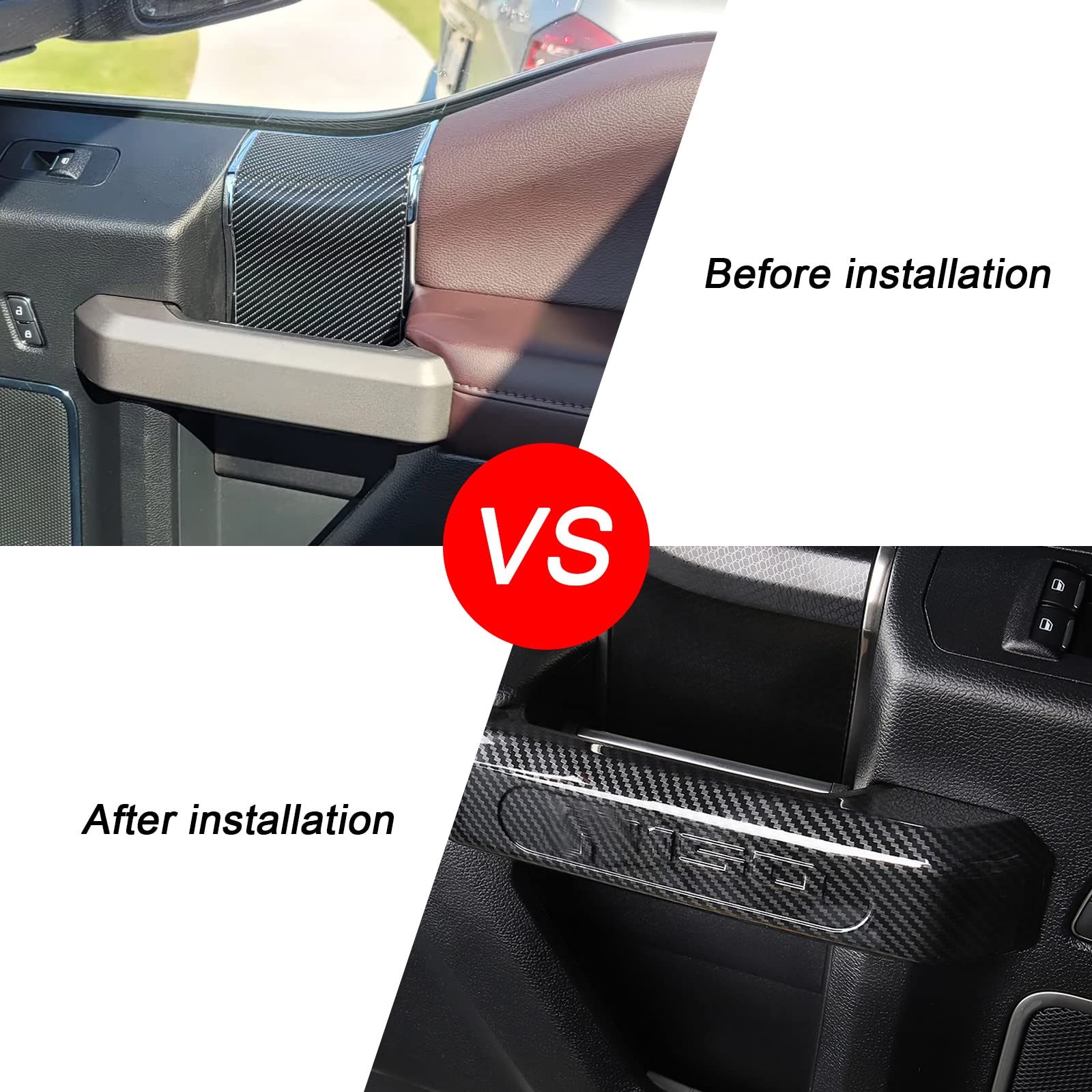sportuli Carbon Fiber Inner Door Handle Cover Trim Kit Interior Decoration Replace for Ford F150 2015-2020