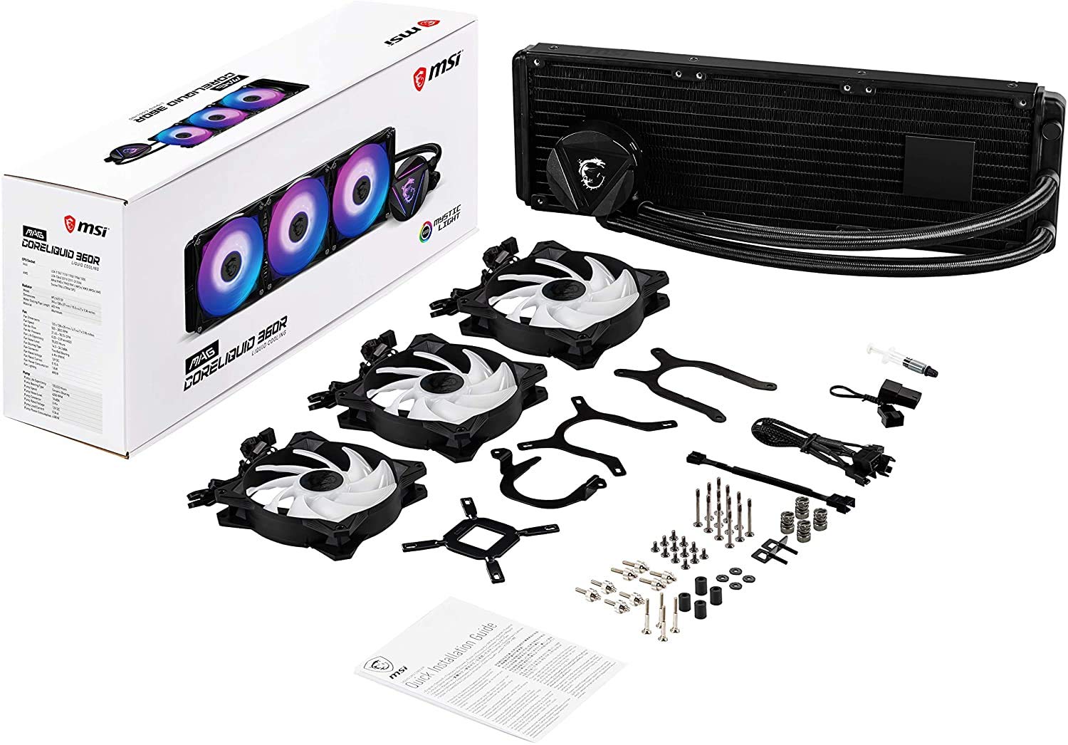 MSI MAG Series CORELIQUID 360R, aRGB CPU Liquid Cooler (AIO): Rotatable Blockhead Design, 360mm Radiator, Triple 120mm aRGB PWM Fans