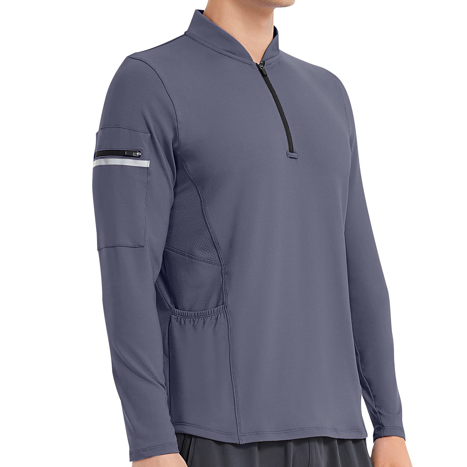 Truity Men’s Quarter Zip Long Sleeve Workout Running Shirts V Neck Golf Pullover Stretchy Fall Gym Shirt with Pockets Grey