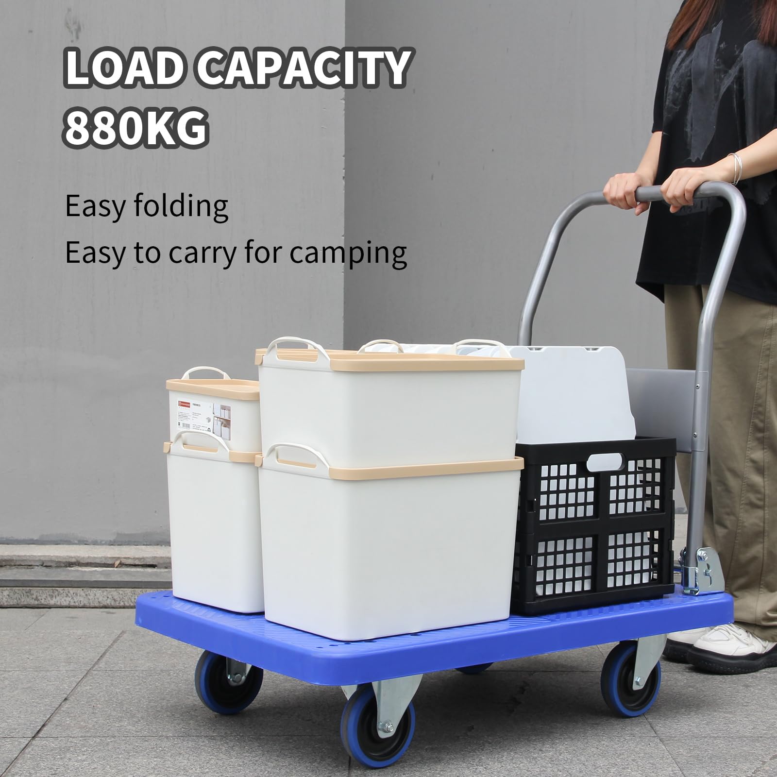 TAGEPOR Folding Platform Truck Push Cart Pull Heavy Duty Flatbed Cart (35.23 * 23.42in) Load 880lbs Handtruck