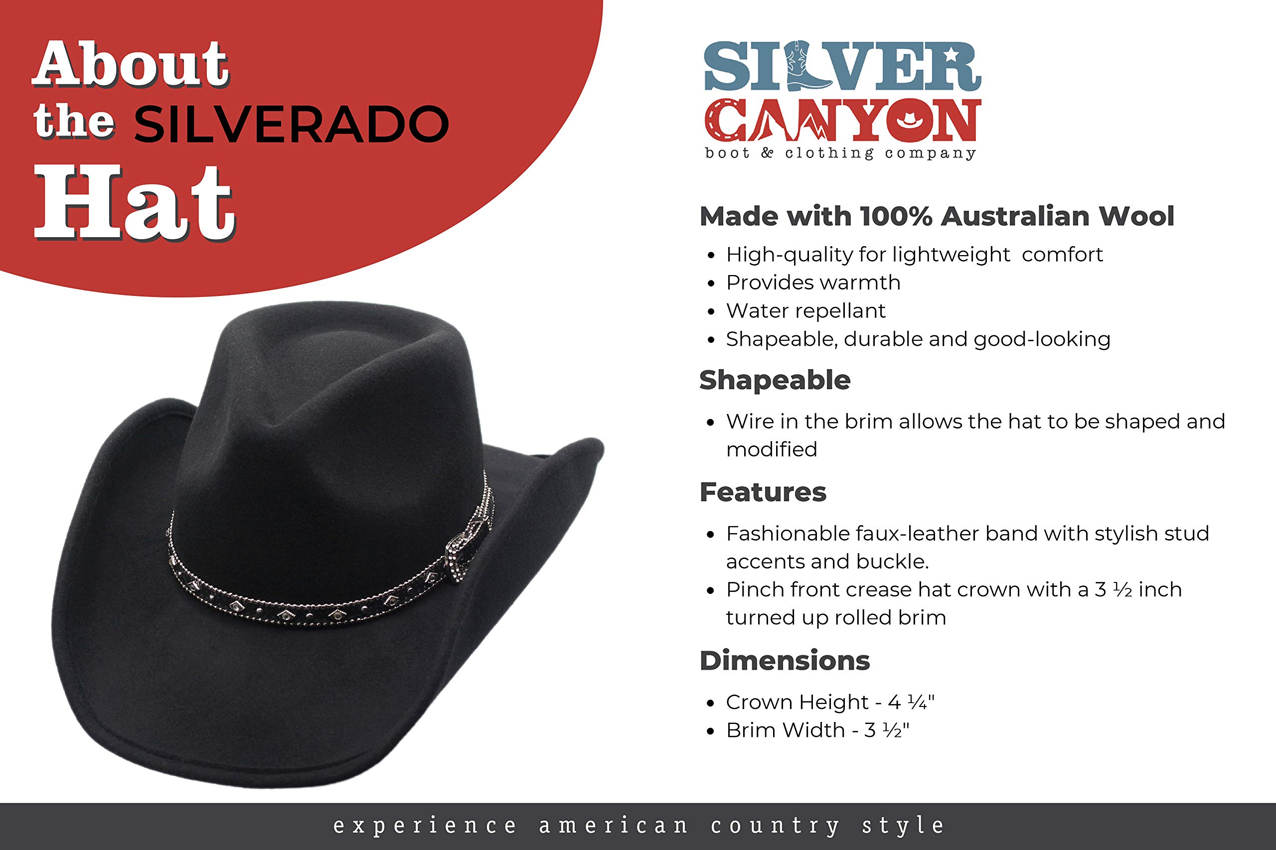Mens+Wool+Cowboy+Hat+Silverado+Black+Shapeable+Western+Hats+by+Silver+Canyon