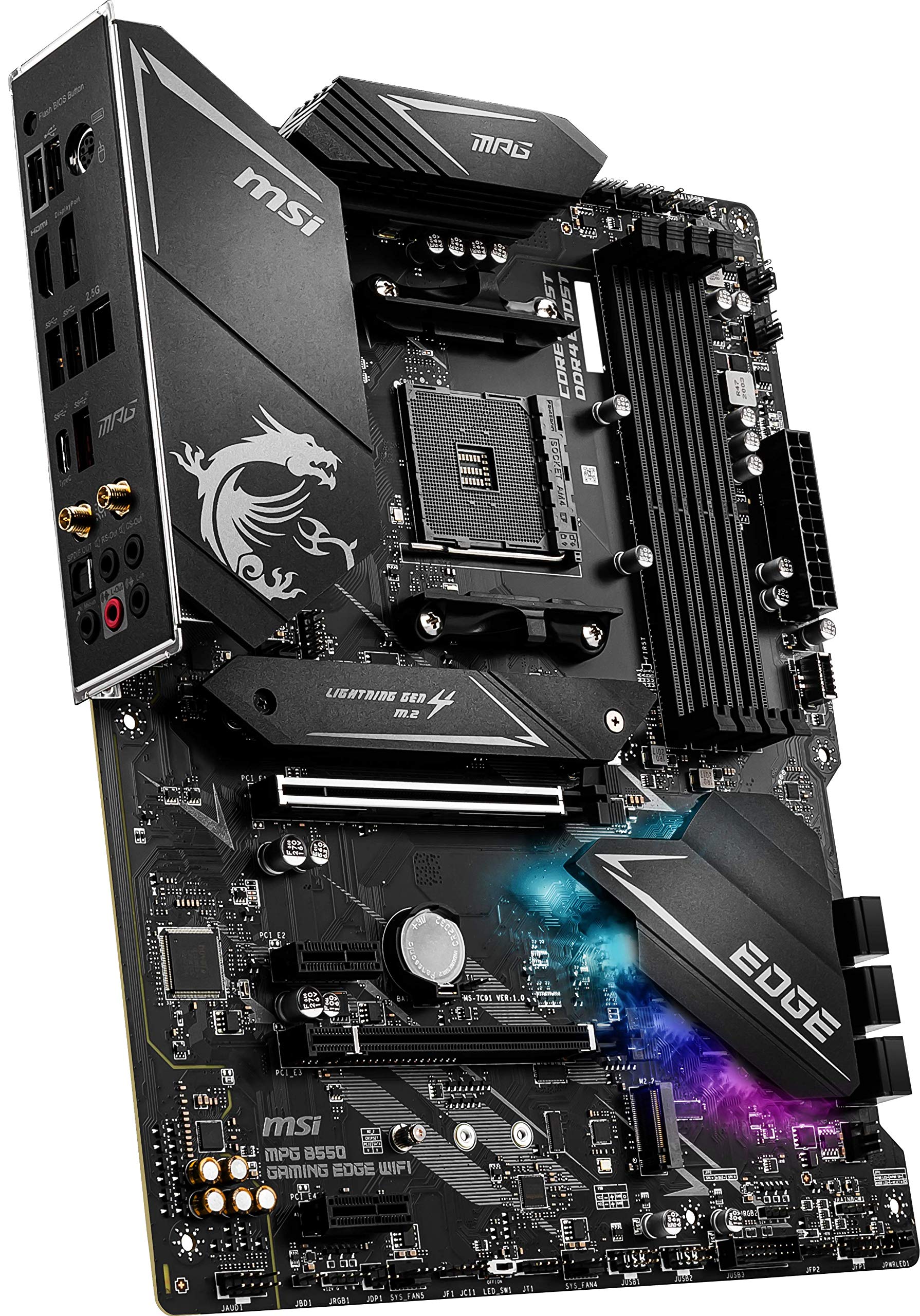 MSI MPG B550 GAMING EDGE WIFI Gaming Motherboard (AMD AM4, DDR4, PCIe 4.0, SATA 6Gb/s, M.2, USB 3.2 Gen 2, AX Wi-Fi 6, HDMI/DP, ATX, AMD Ryzen 5000 Series processors)