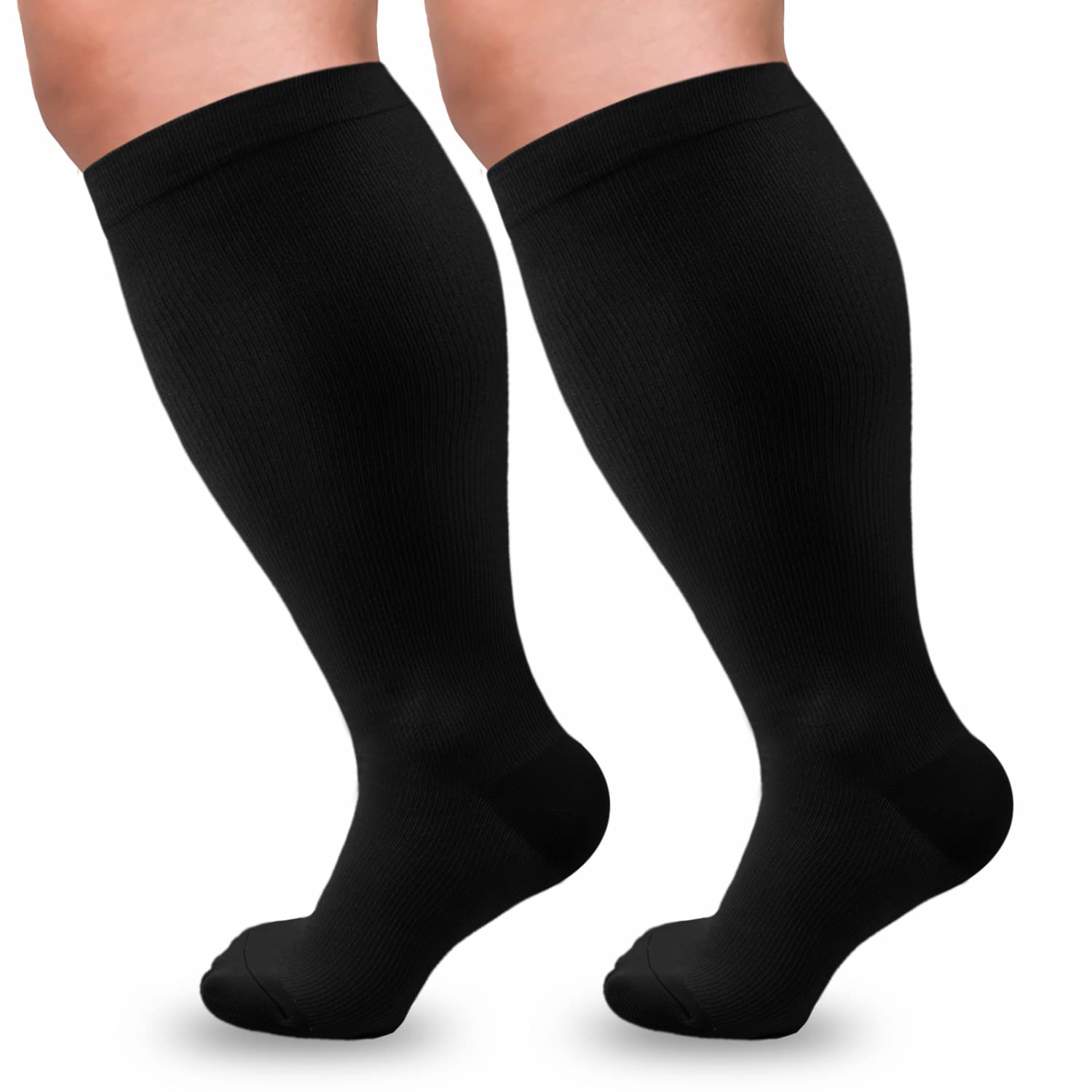 SIOAUIRT 2 Pack Plus Size Compression Socks for Women Men 20-30mmhg, Extra Wide Calf Knee High Socks for Circulation