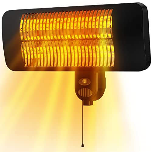 TEMEIKE Infrared Electric Patio Heater, 1500W Fast Heating Wall Mounted Heater, 45°Adjustable Head, Garage Heater w/3 Modes & Overheat Protection, Indoor/Outdoor Heater, black, medium (DRPHC-2000SQI)