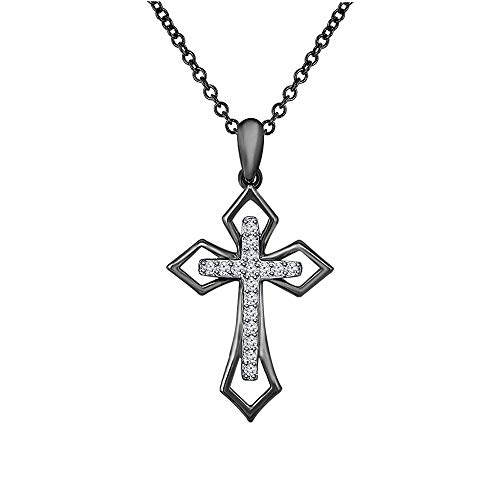 RUDRAFASHION Round Cut 14k Black Gold Plated White Diamond Cross Pendant Valentines-Day for Womens
