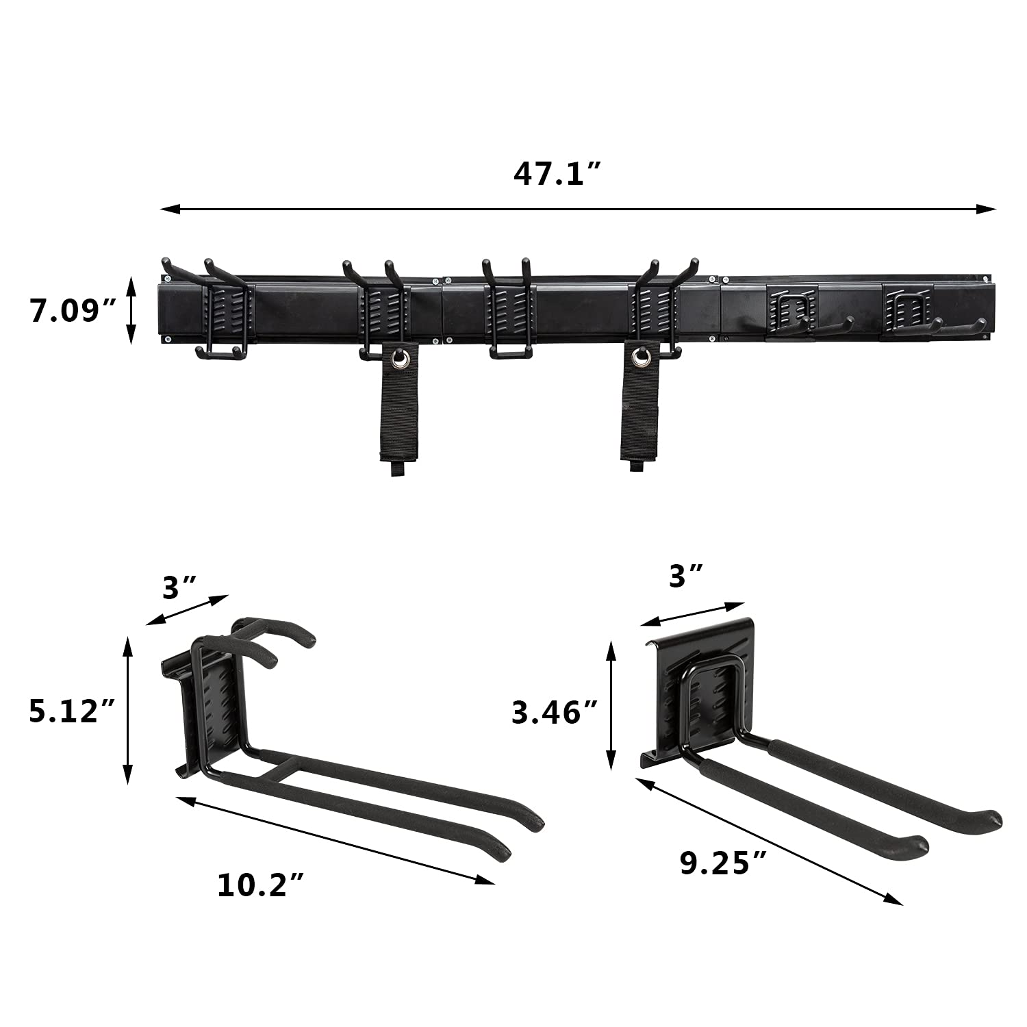Tool Storage Rack, Wall Mount Tools Home Storage System Strengthen Garage Tool Organizer, Adjustable Heavy Duty Steel Garage Organization for Ladders, Shovels, Broom, tools