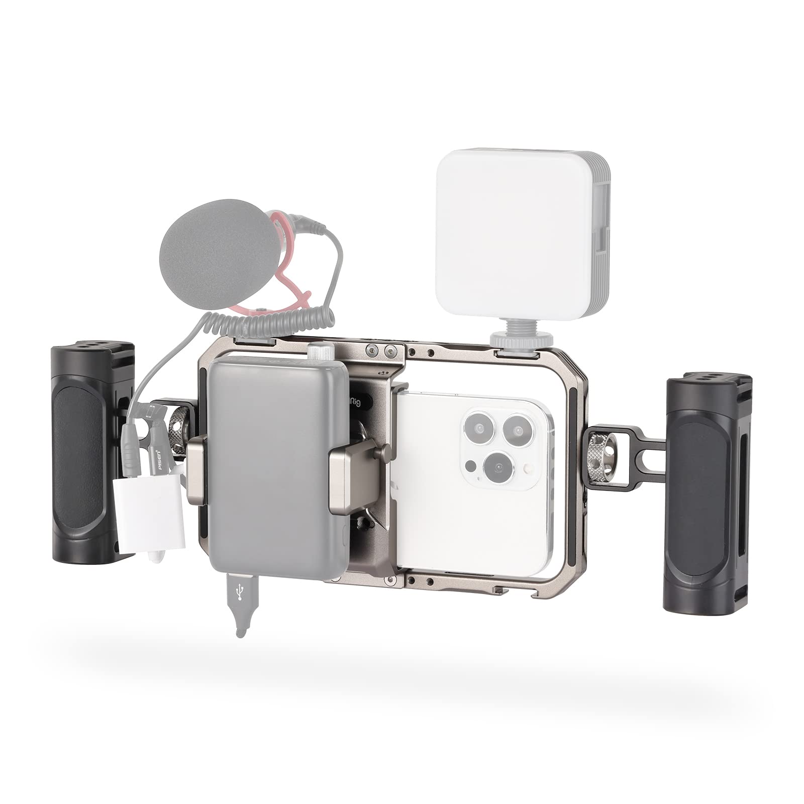 SmallRig Phone Cage Video Rig for iPhone 15 14 13 12 11 Pro Max, Universal Video Phone Stabilizer with Dual Handles and Power Bank Holder - 3609