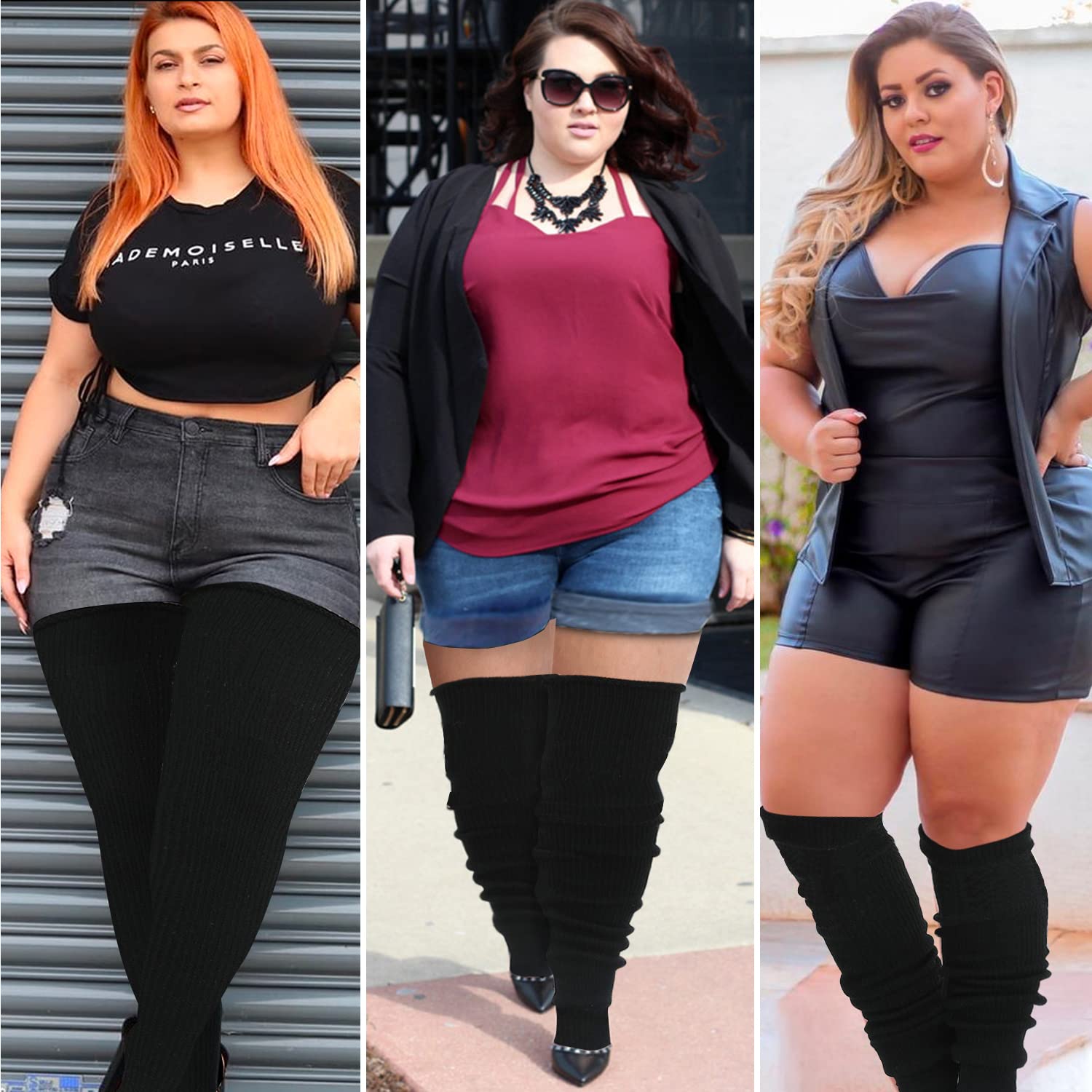 SherryDC Women's Plus Size Thigh High Socks Extra Long Knit Stockings Leg Warmer For Thick Thighs