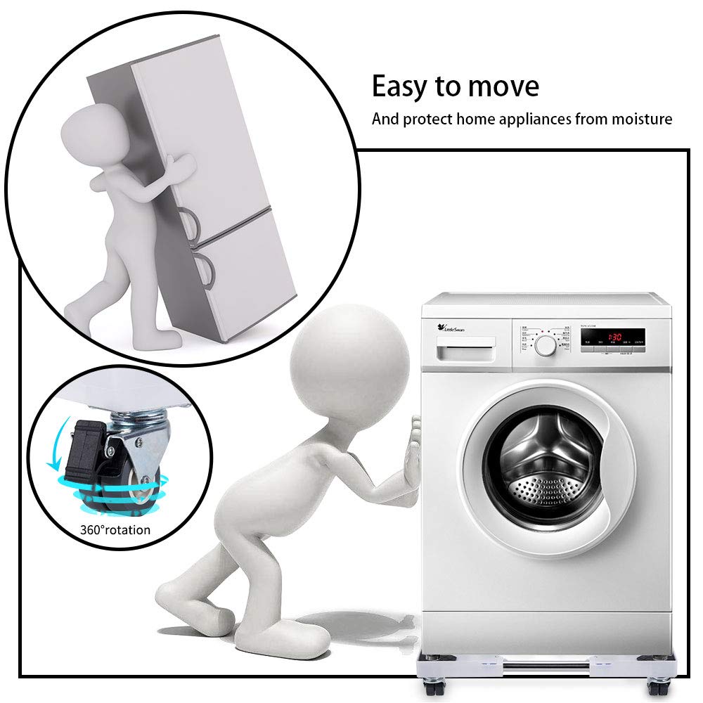 LUCKUP Washing Machine Stand Adjustable Dolly with 4 Locking Rubber Swivel Wheels Movable Refrigerator Base Multi-Functional Mobile Base for Washer, Dryer and Fridge, White