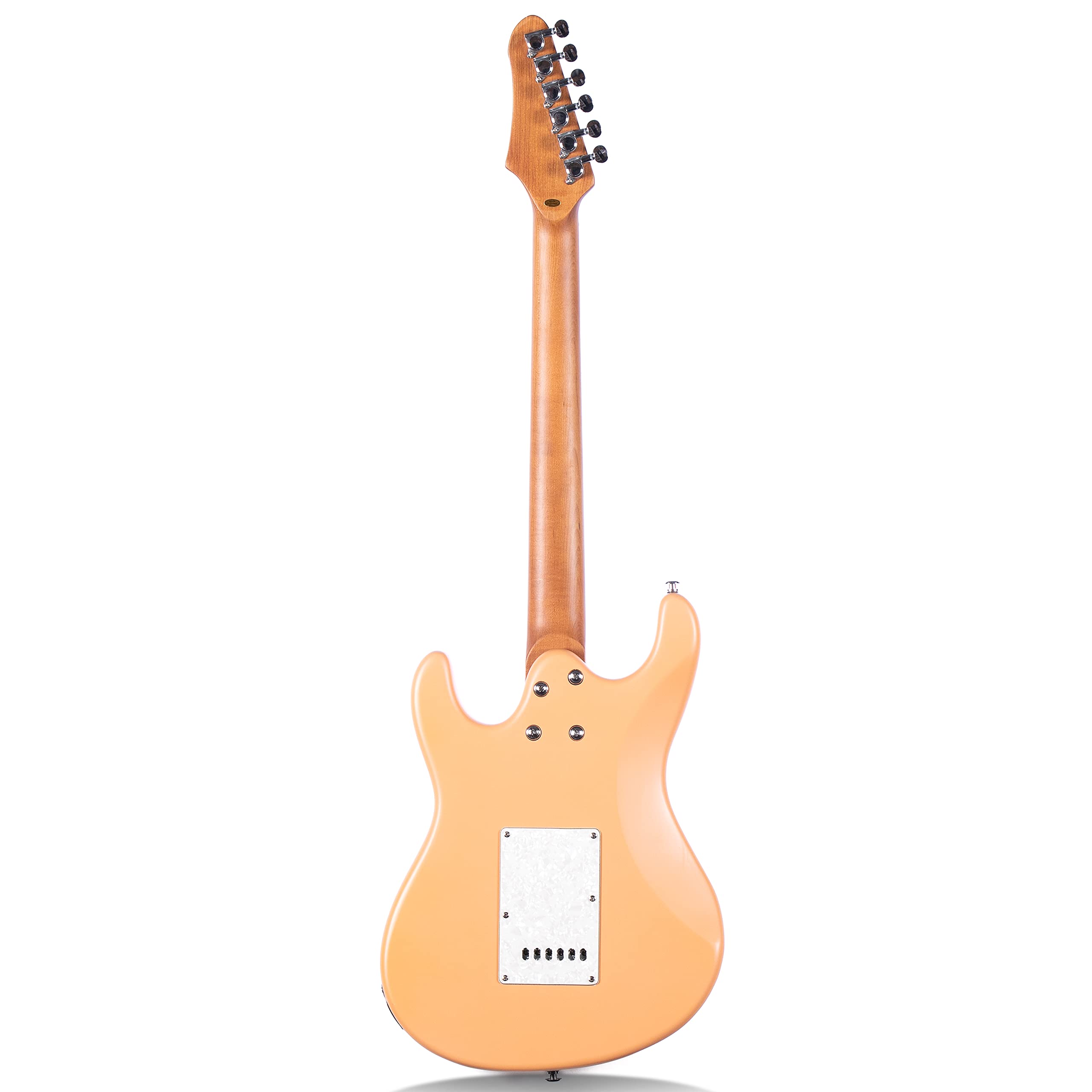 Volgoa VVS 6-String Solid Body Electric Guitar with Alder Body,Stainless Steel Frets,Featuring Tremolo System, with Plastic Pearl Pickguard and String Tree (Orange)