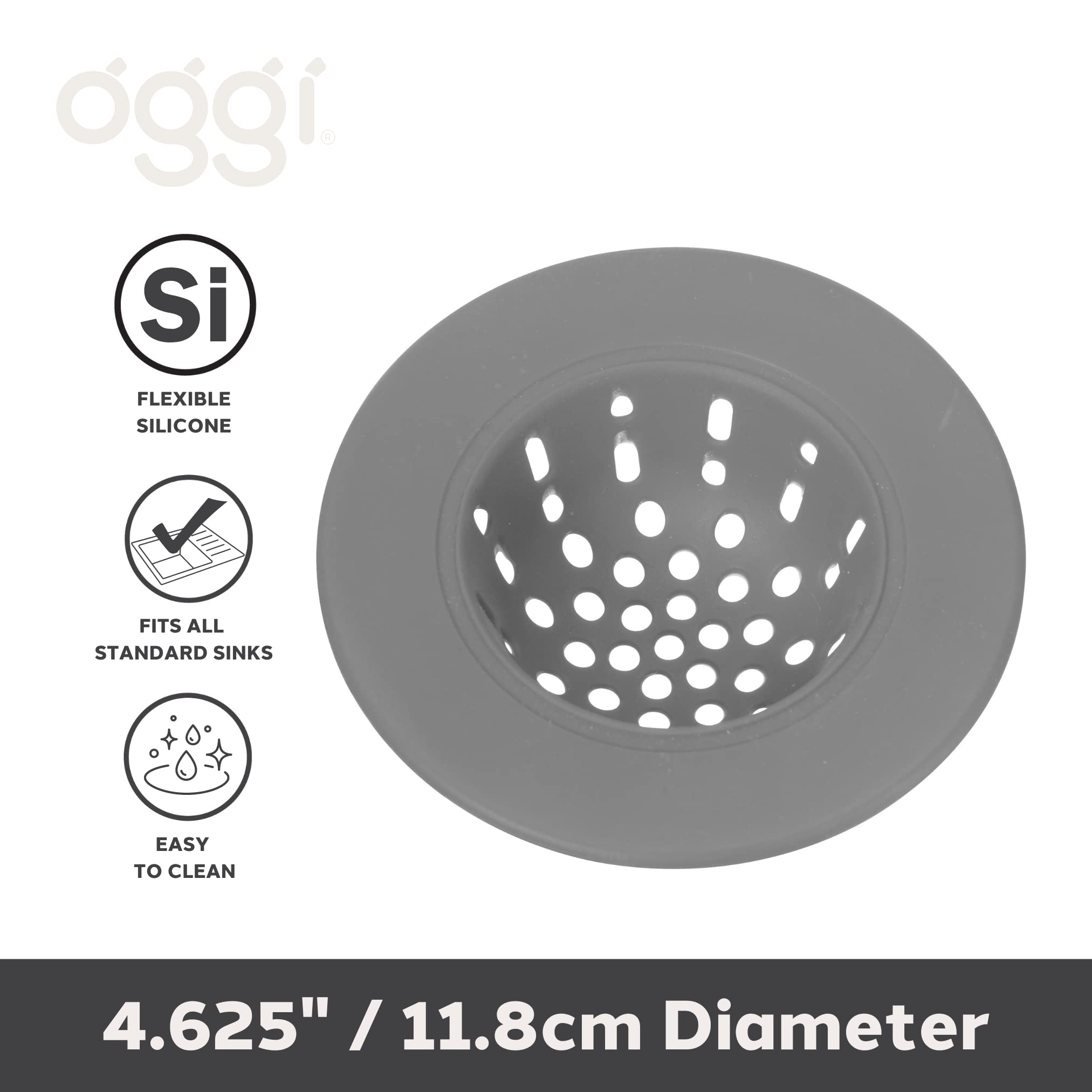 OGGI Silicone Sink Strainer- Great Kitchen Sink Strainer, Sink Drain Strainer, Drain Stopper, Sink Plug, 4.6˝ Diameter Rim, Gray