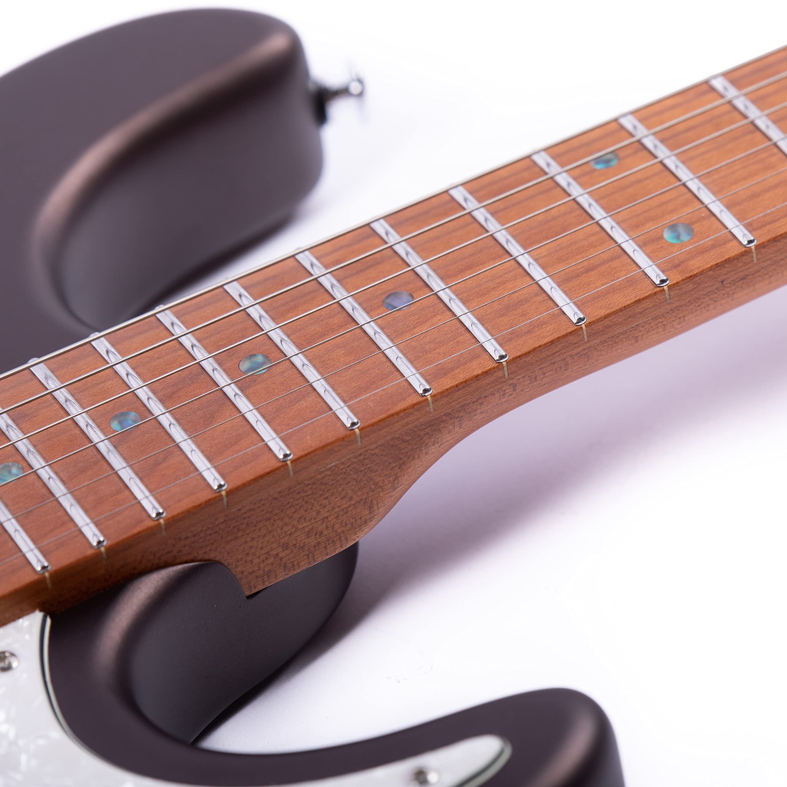 Volgoa VVS 6-String Solid Body Electric Guitar with Alder Body,Stainless Steel Frets,Featuring Tremolo System, with Plastic Pearl Pickguard and String Tree (Metallic brown)