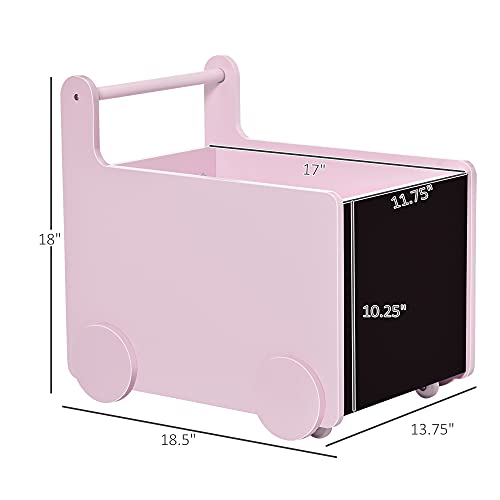 Qaba Kids' Storage Cabinet, Organizer for Books, Crafts, Rollable Toy Chest Safely Transport Bookshelf with Included Wheels, Clean Play Room, Pink