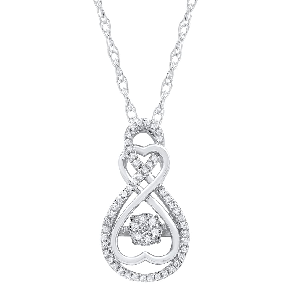 MAX + STONE 1/4 Carat Natural Diamond Two Hearts Dancing Diamond Forever Love Infinity Pendant Necklace for Women | 18β Sterling Silver Diamond Necklace for Women | Infinity Heart Necklace