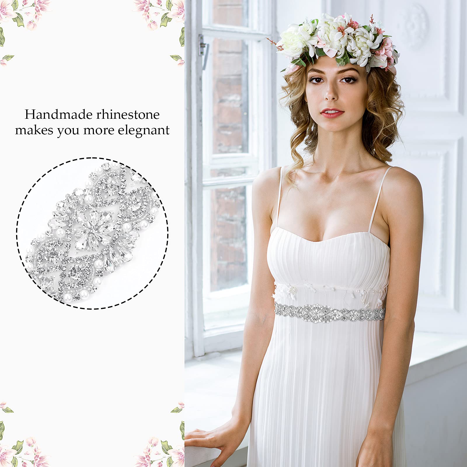 Sintege 3 Pcs Rhinestone Wedding Dress Belts Crystal Bridal Sash Belts Diamond Ribbon Belts for Women Bridal Bridesmaid