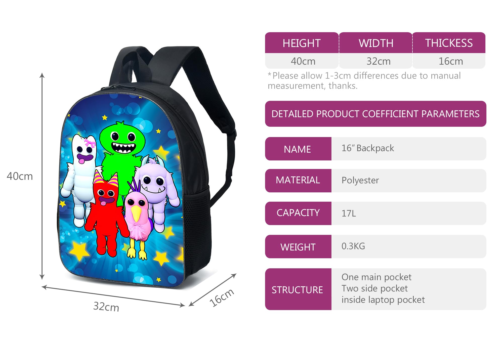 Qijaioz Cartoon Backpack Horror Game Backpacks 16 Inch Lightweight Laptop Backpack Outdoor Travel Backpack