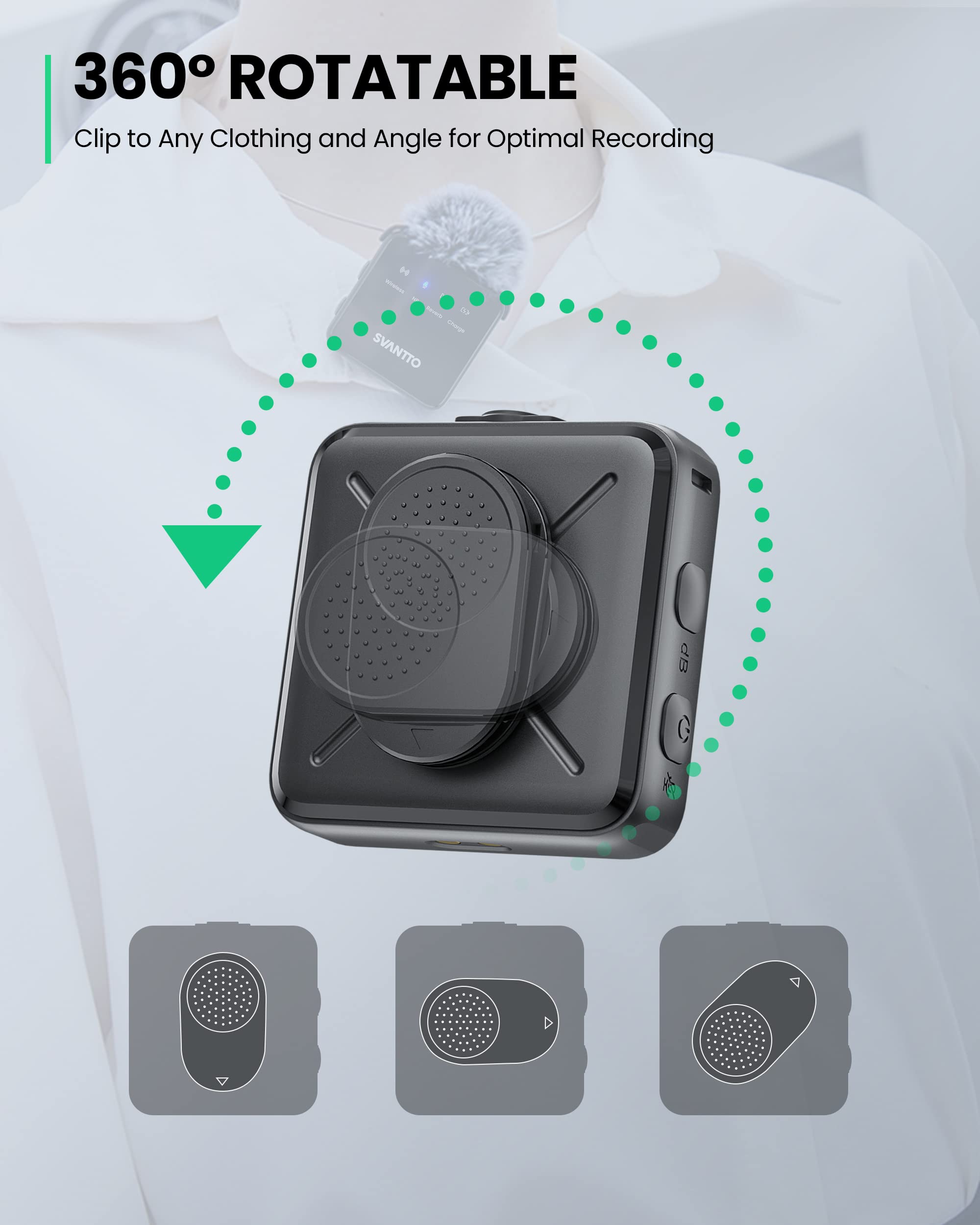 SVANTTO Wireless Lavalier Microphone for iPhone with Noise Reduction, 2 Lapel Microphone with Charging Case, 18H Battery Life, Mute Control, 328ft Transmission for Video Recording/Vlog/Live Stream