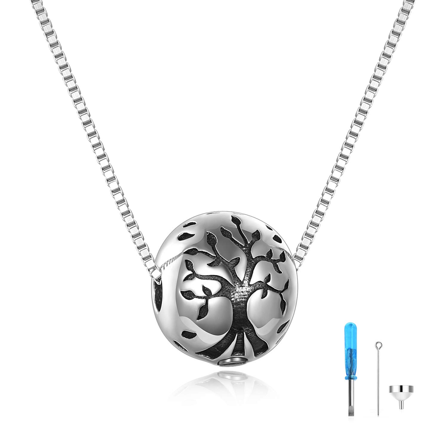 ONEFINITY Sterling Silver Tree of Life Urn Necklace for Ashes Round Family Tree Pendant Cremation Jewelry for Ashes of Loved Ones Keepsake