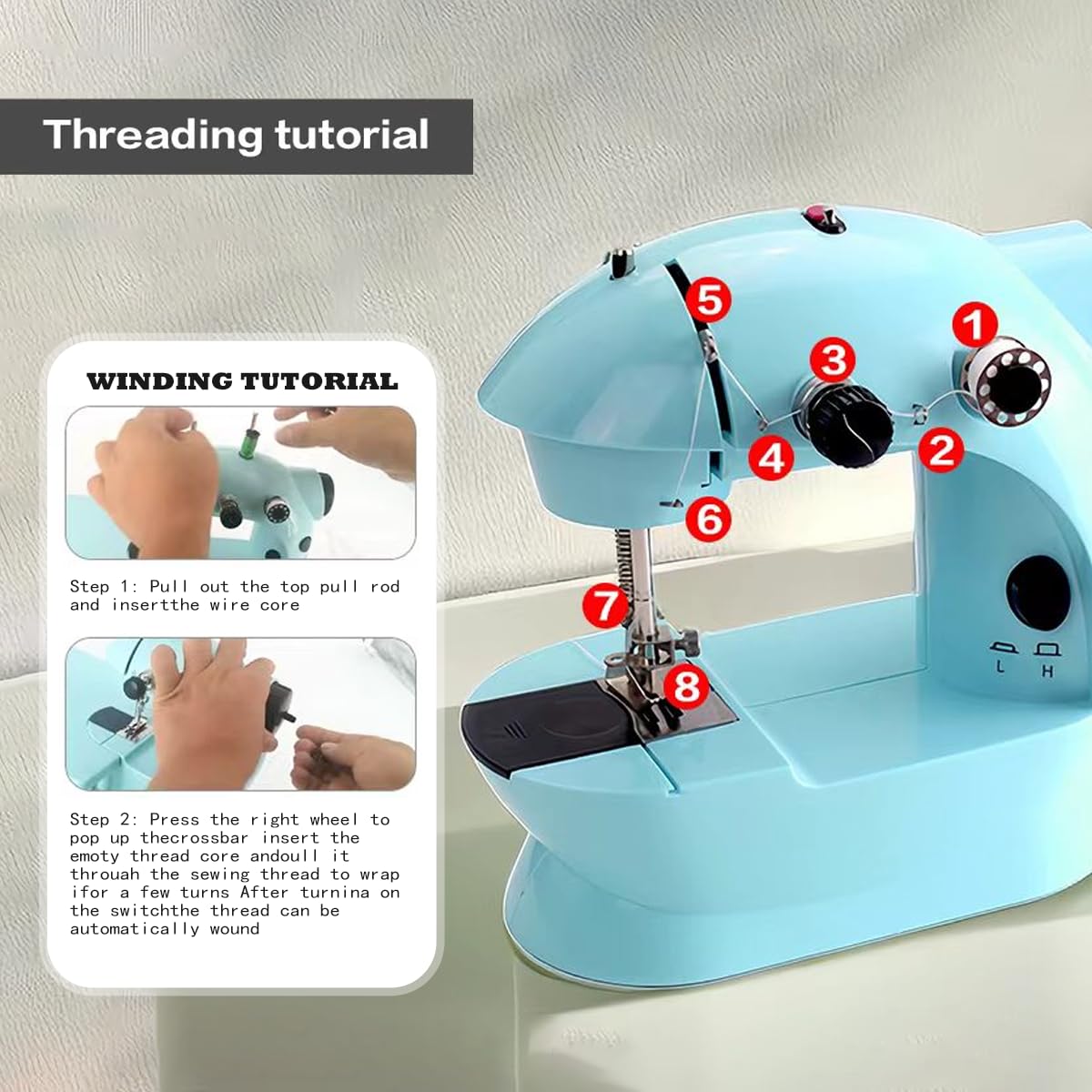 Mini Sewing Machine,small handheld Sewing Machine kit Portable Kids Electric Sewing Machine with Sewing Bag,Easy to Use, LED Light, Fast Stitch Suitable for Clothes,DIY Home Travel 1 (Blue)