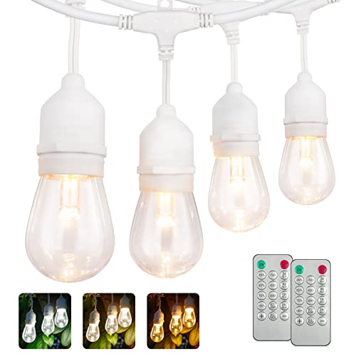 WENFENG 48FT Outdoor String Lights, 3 Colors Patio String Lights with White Cord, Shatterproof LED Bulbs, Remote String Lights for Patio Cafe Party