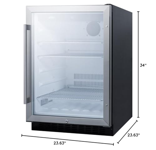 Summit SCR2464 24" Built-In Undercounter Glass Door Beverage Center with Lock, Glass/Black