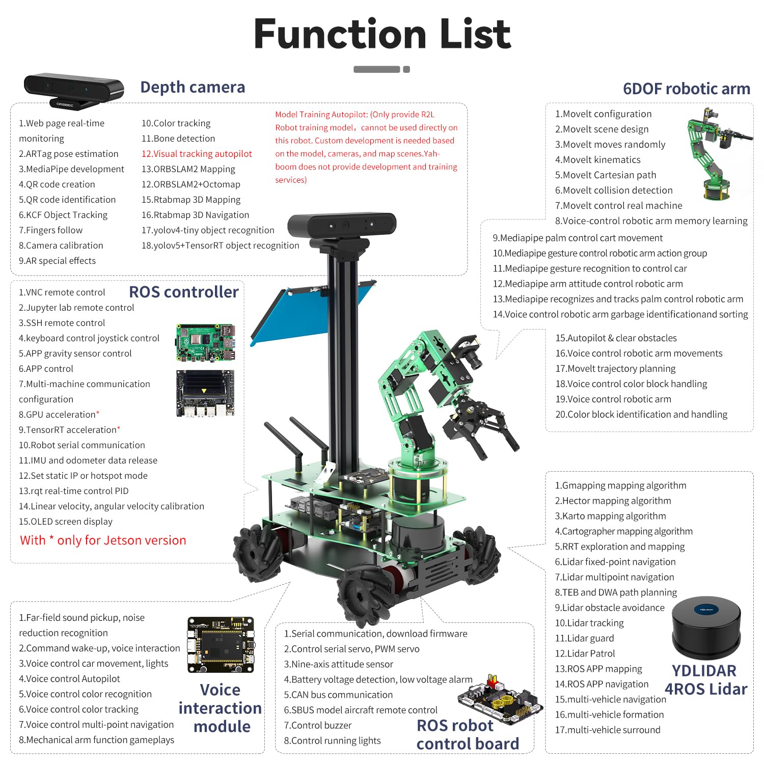 Yahboom Rosmaster X3 Plus Programmable ROS Robot Jetson Xavier NX Developer Board Visual Grab with Mecanum Wheel 6 Axis Robot Arm Kit for Adults