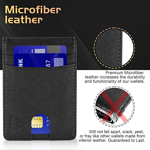 Tryangoos Slim Minimalist RFID Blocking Bifold Genuine Leather Wallet for men, Magnetic Closure Front Pocket Mens Wallet, Leather Front Pocket thin Men's Wallet (Carbon Black-TABC)