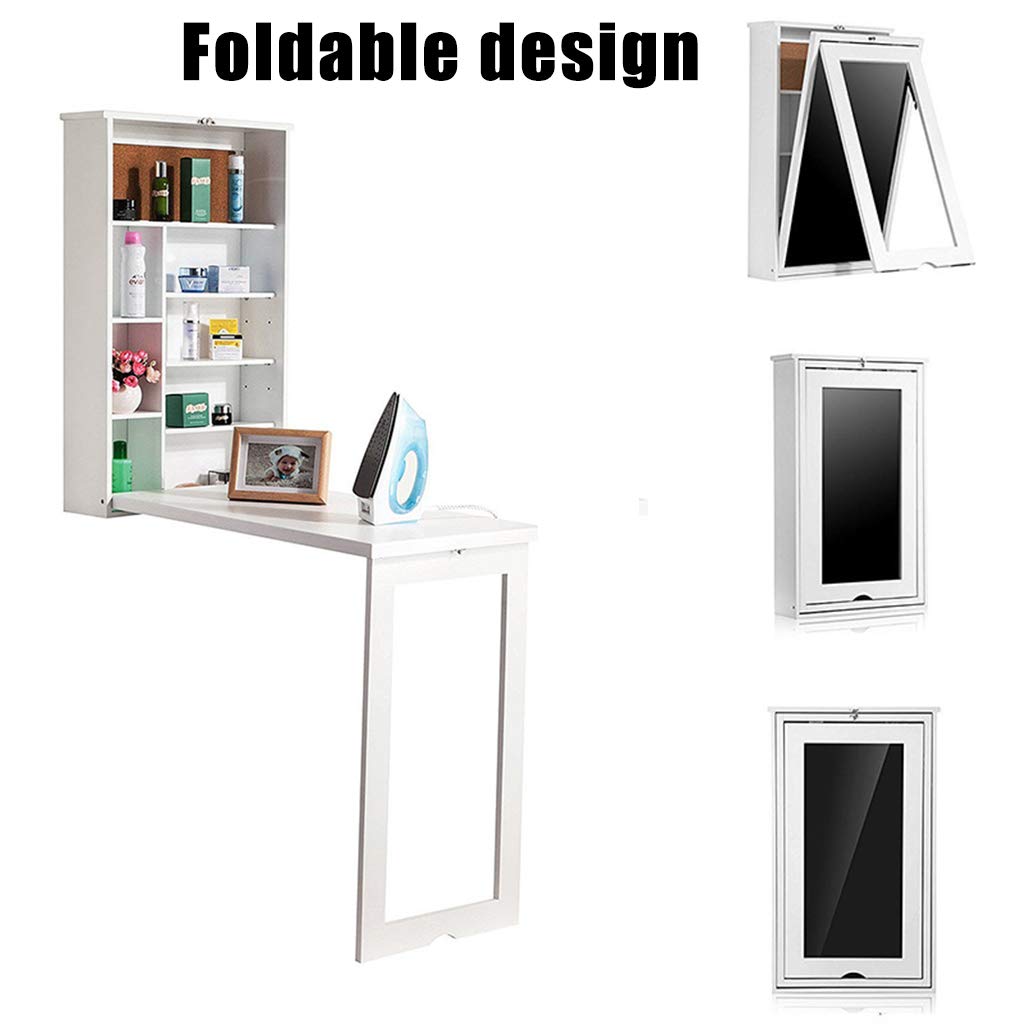 QIMO Wall Mounted Table, Fold Out Convertible Desk with A Chalkboard,Multi-Function Computer Writing Floating Desk, Home Office Wood Wall Hanging Desk