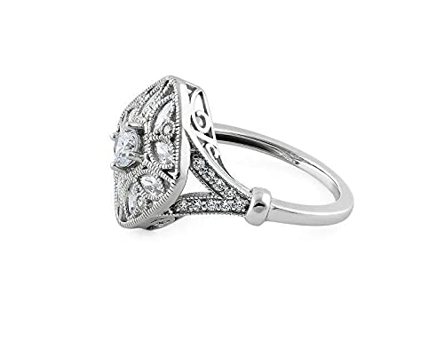 Sterling Silver 925 Women Wedding Ring - Round Cut CZ Bridal Flower Ring Elegant Women Jewelry (8)