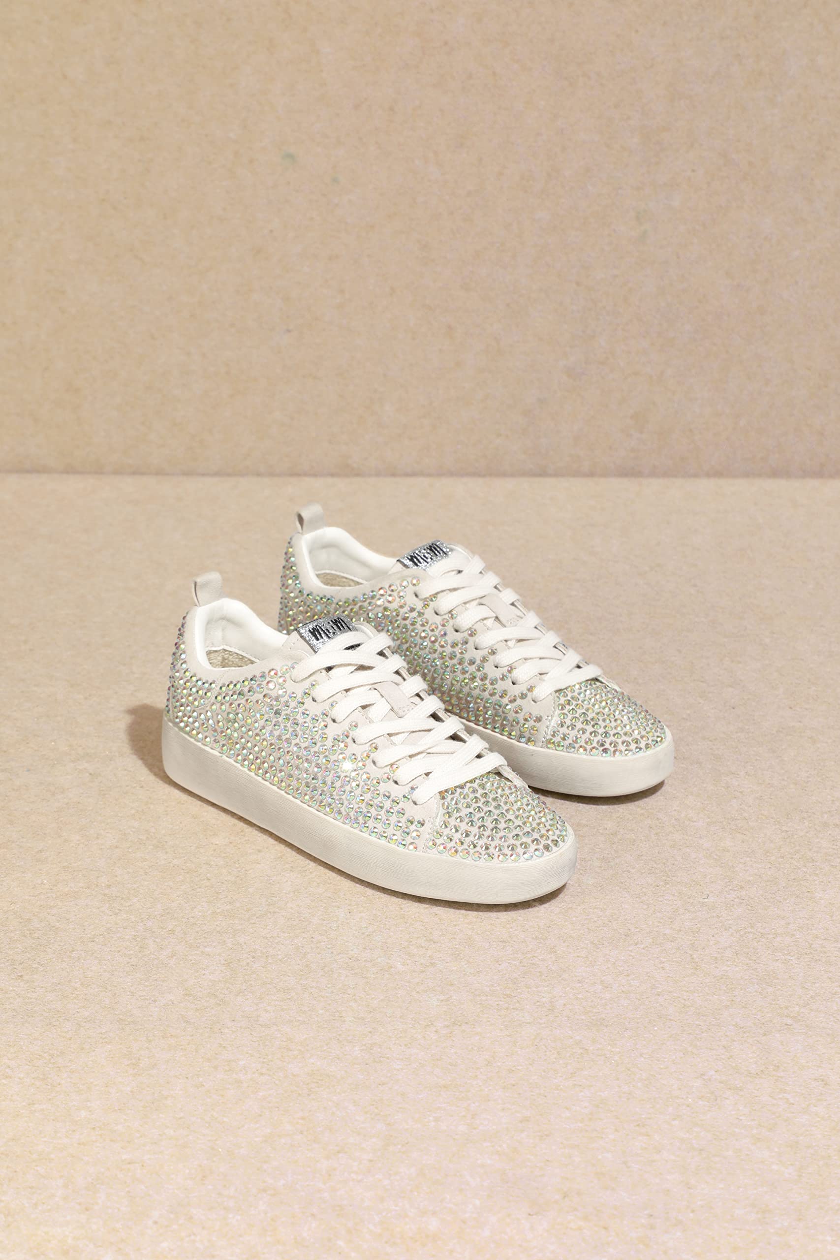 Mi.iM Christi Rubber Sole Lace-up Rhinestone Leather Sneakers (7.5, Silver)