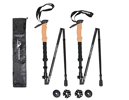 Montem Folding Collapsible 3K Carbon Fiber Hiking/Walking/Trekking Poles - One Pair (2 Poles) (Black)