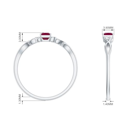 Rosec Jewels Princess Cut Ruby Solitaire Promise Ring for Women - Celtic Knot Ring | Natural and Certified Ruby | AAA Quality, 14K White Gold, Size:US 7.50