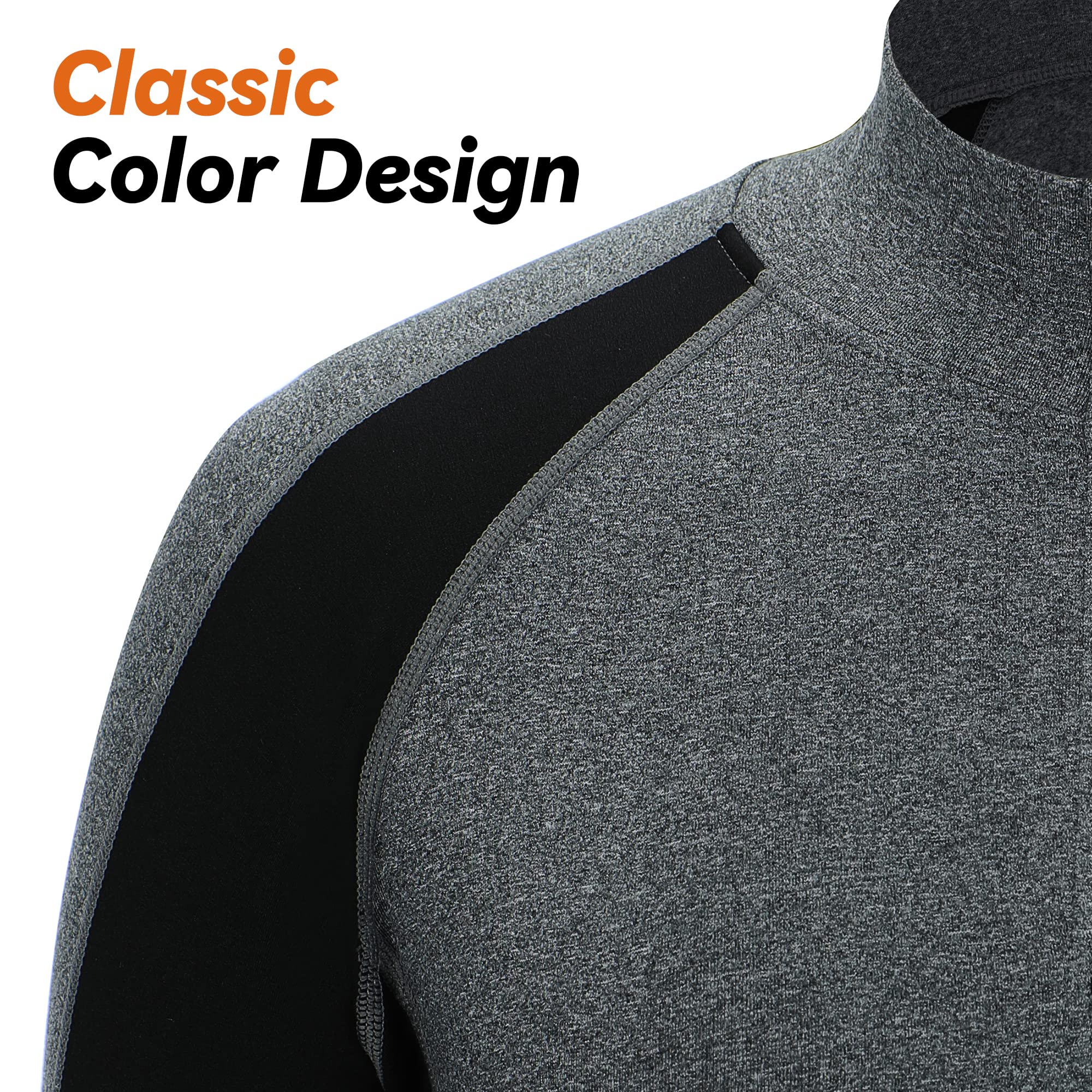 Runhit Mens Quarter Zip Pullover Compression Shirt for Men Ultra Soft Fleece Pullover Men Thermal Long Sleeve Shirt Outdoor Sports Golf Medium Grey