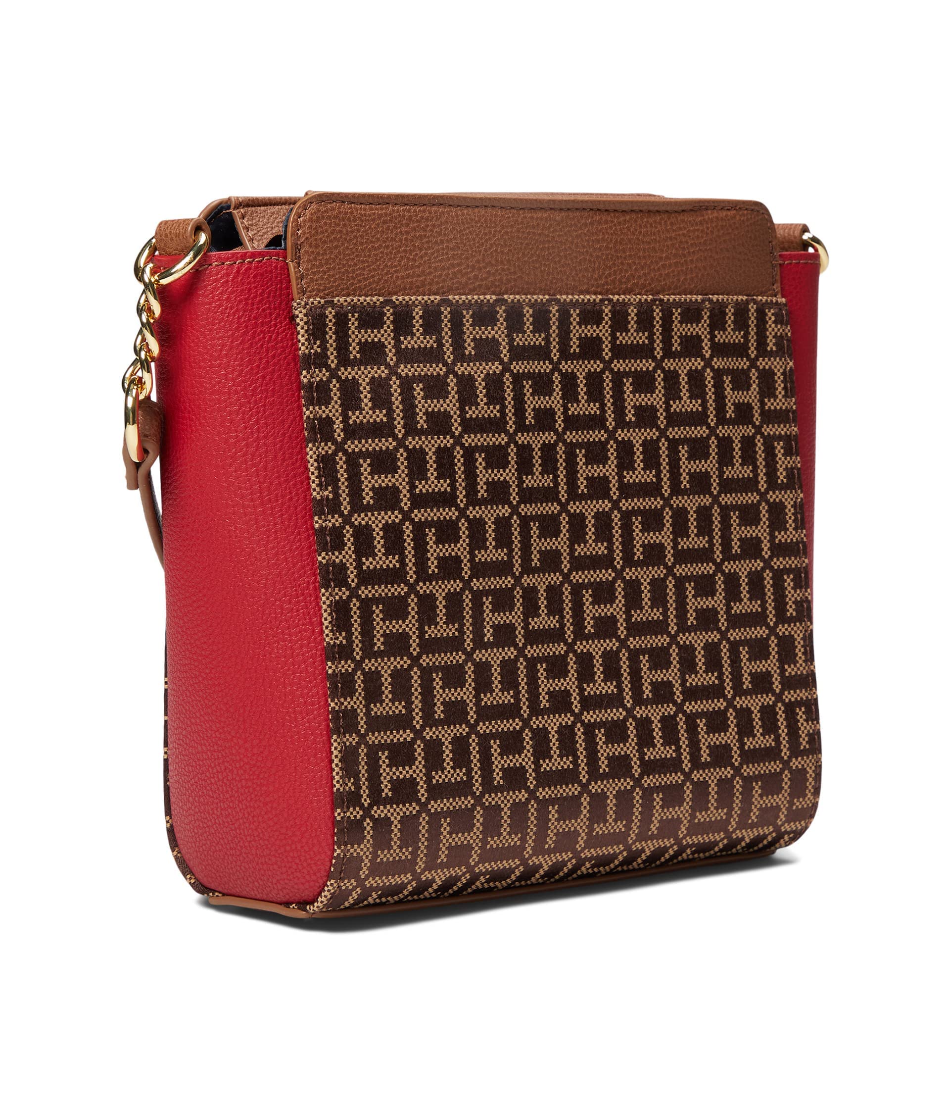 Tommy Hilfiger Antonella II Crossbody Square Monogram Jacquard Chestnut/Tannin/Red One Size